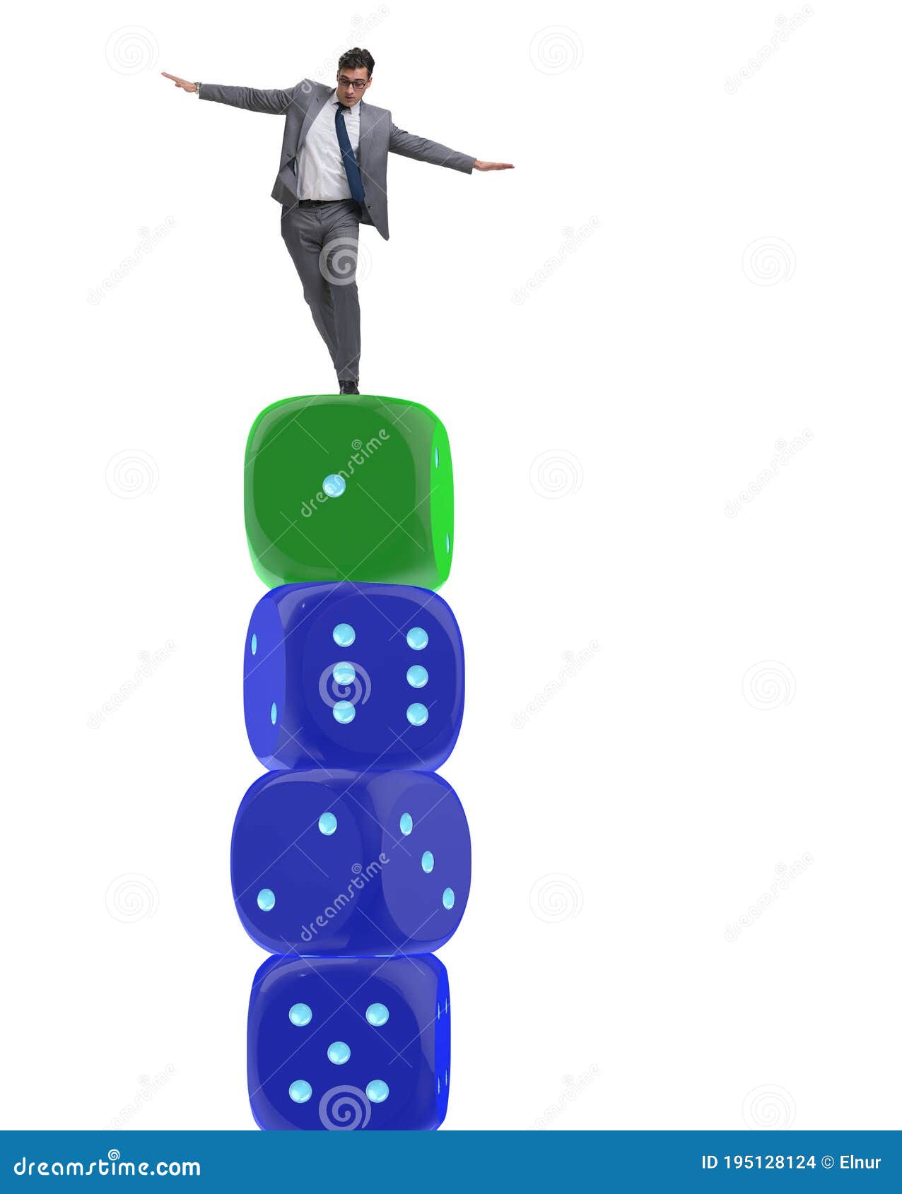 Businessman Balancing on Top of Dice Stack in Uncertainty Concep Stock ...