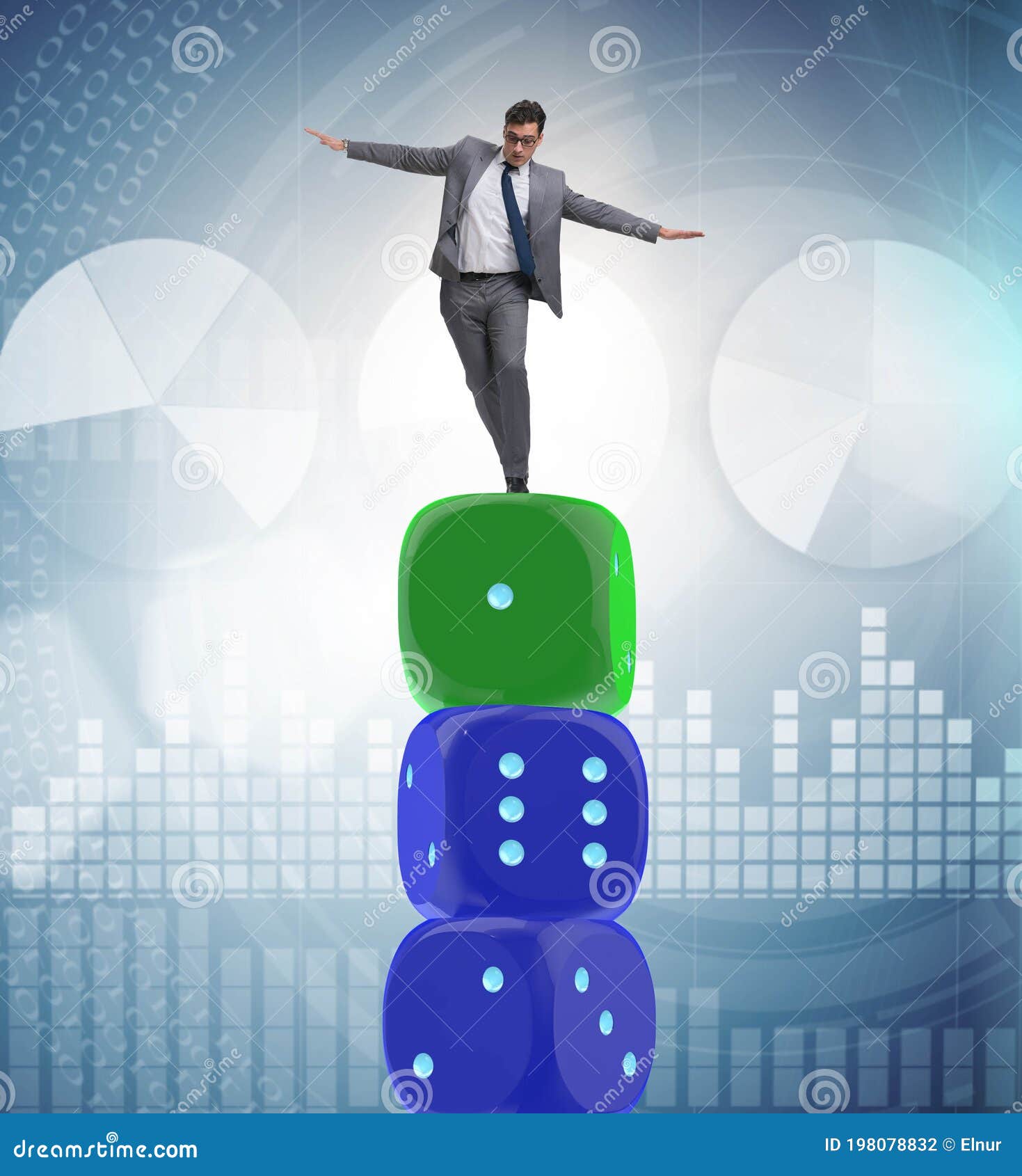 Businessman Balancing on Top of Dice Stack in Uncertainty Concep Stock ...