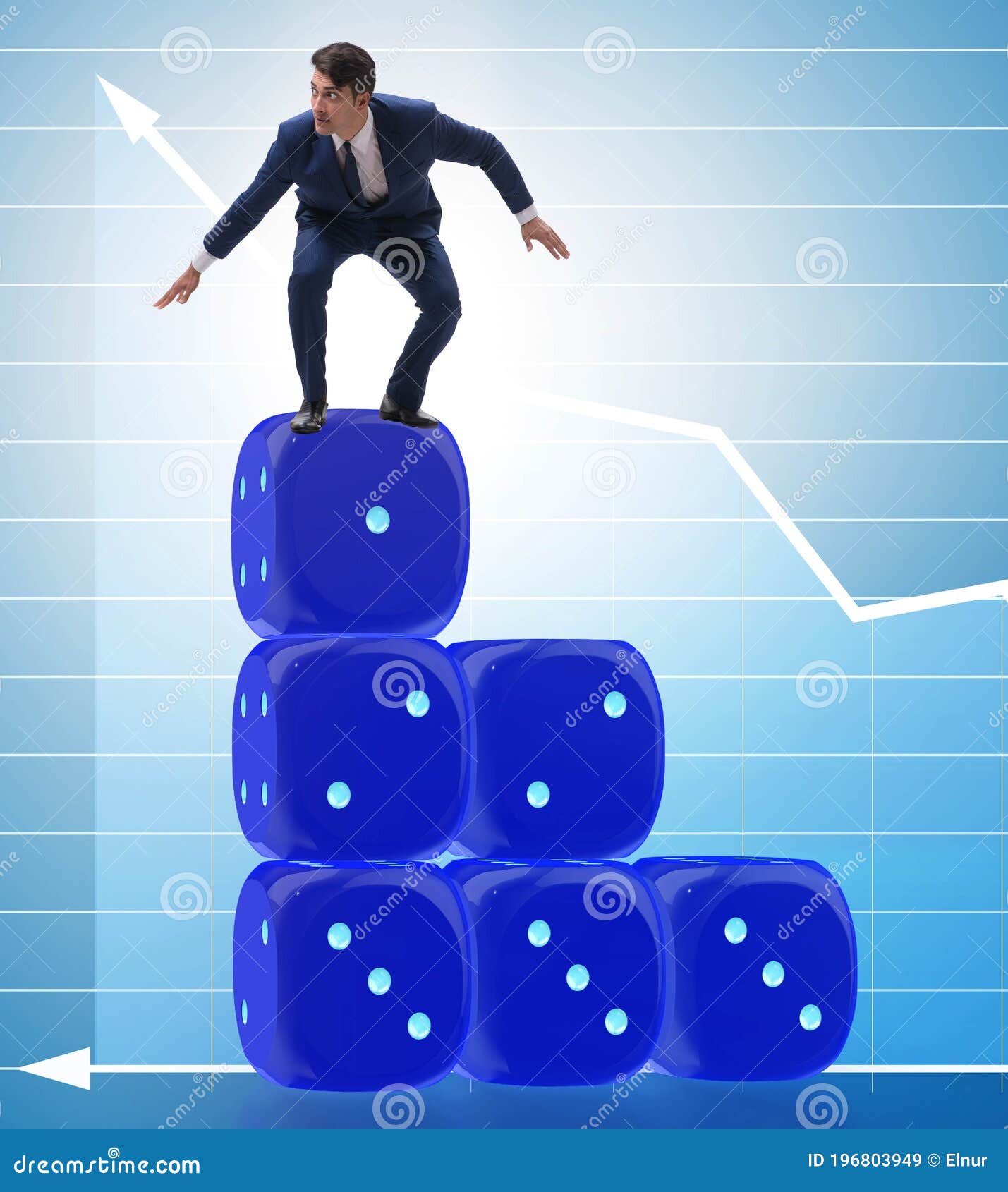 Businessman Balancing on Top of Dice Stack in Uncertainty Concep Stock ...