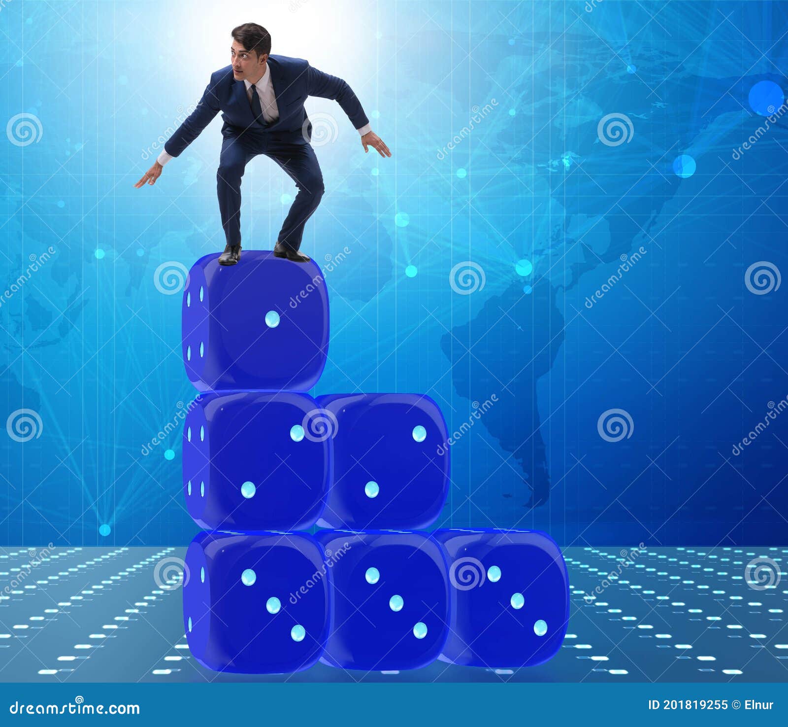 Businessman Balancing on Top of Dice Stack in Uncertainty Concep Stock ...