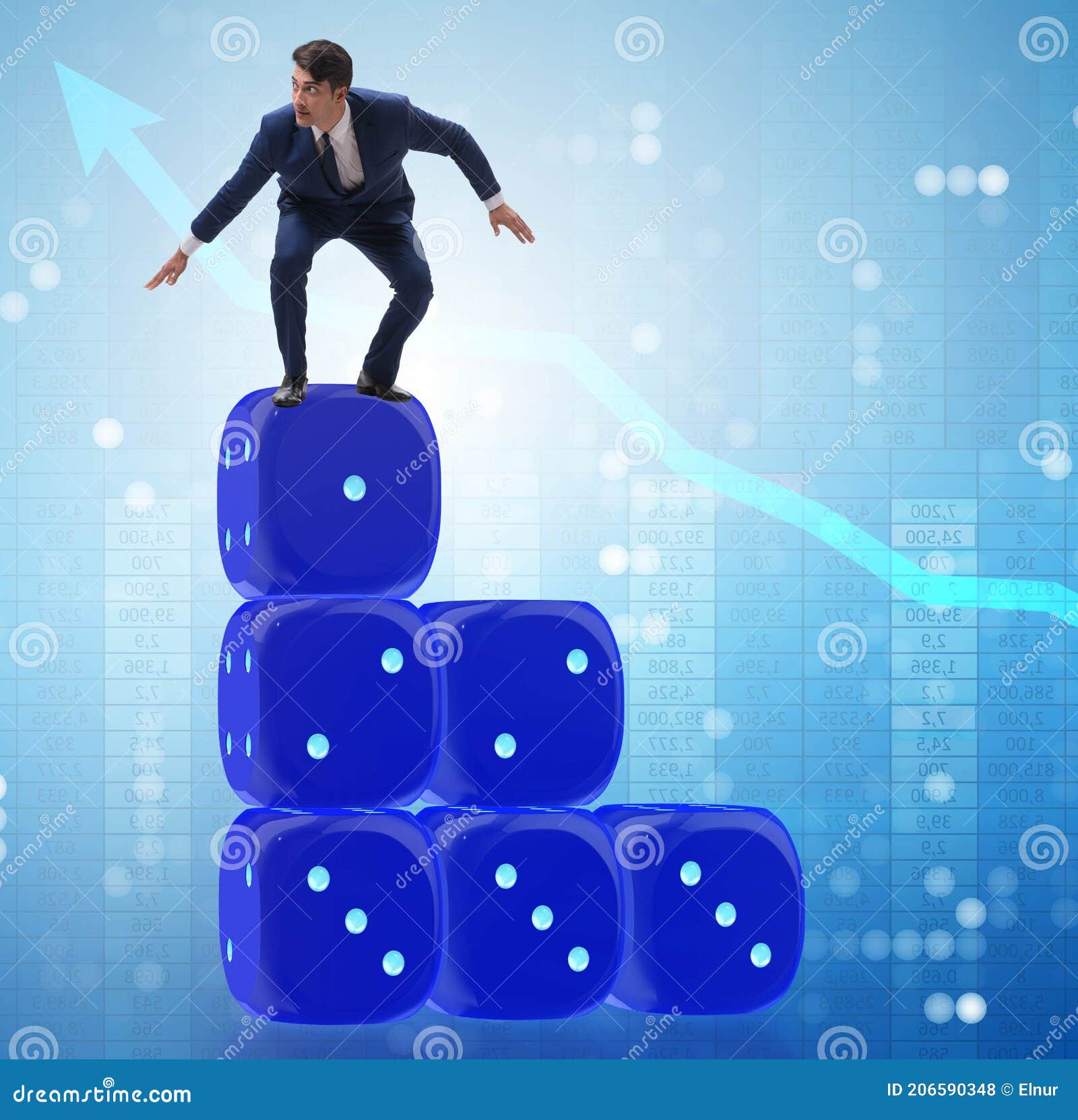 Businessman Balancing on Top of Dice Stack in Uncertainty Concep Stock ...