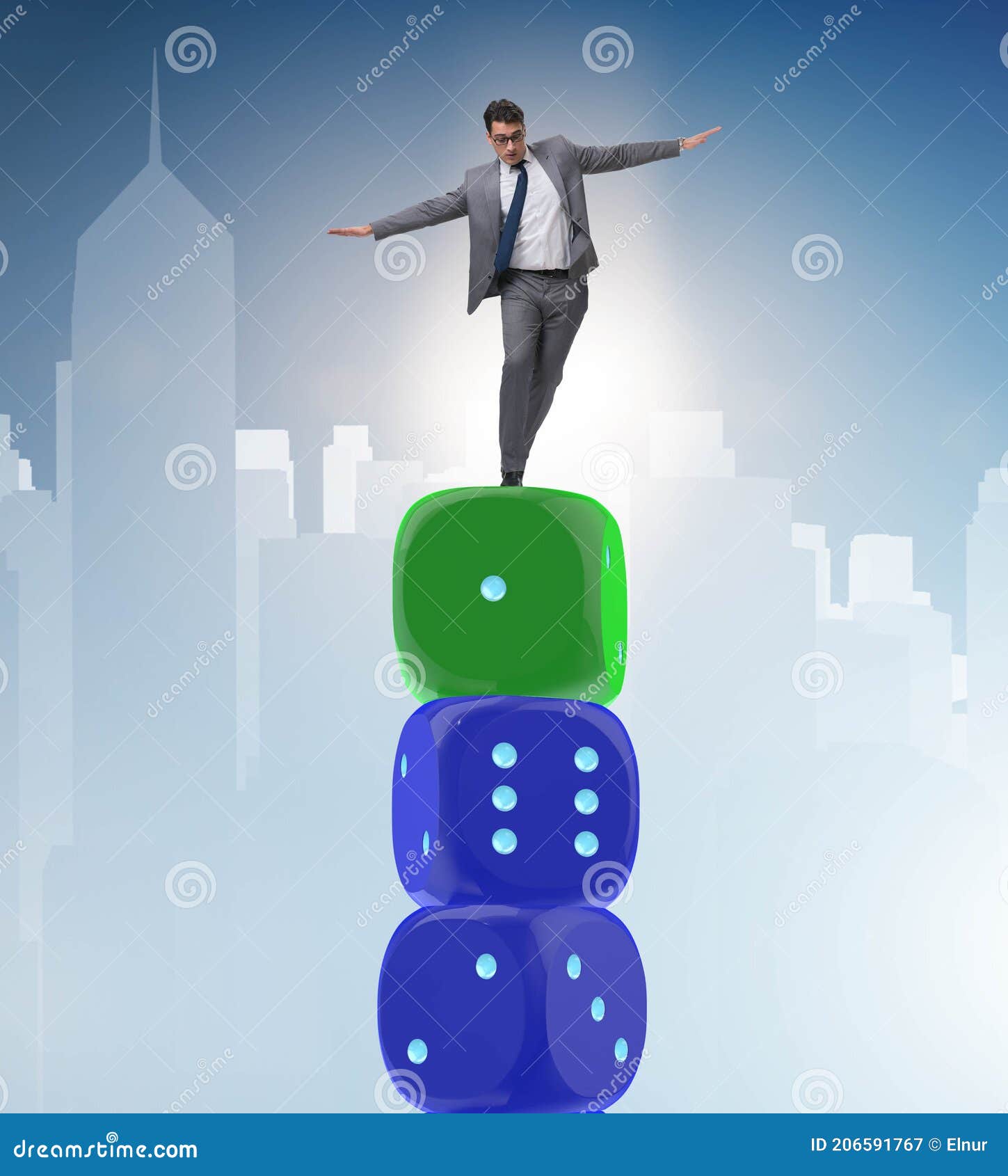 Businessman Balancing on Top of Dice Stack in Uncertainty Concep Stock ...