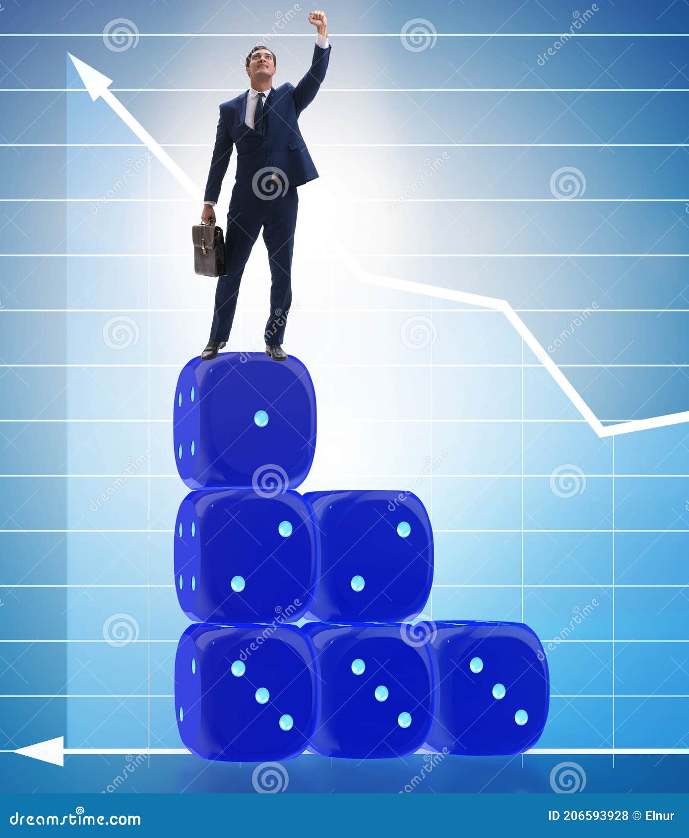 Businessman Balancing on Top of Dice Stack in Uncertainty Concep Stock ...