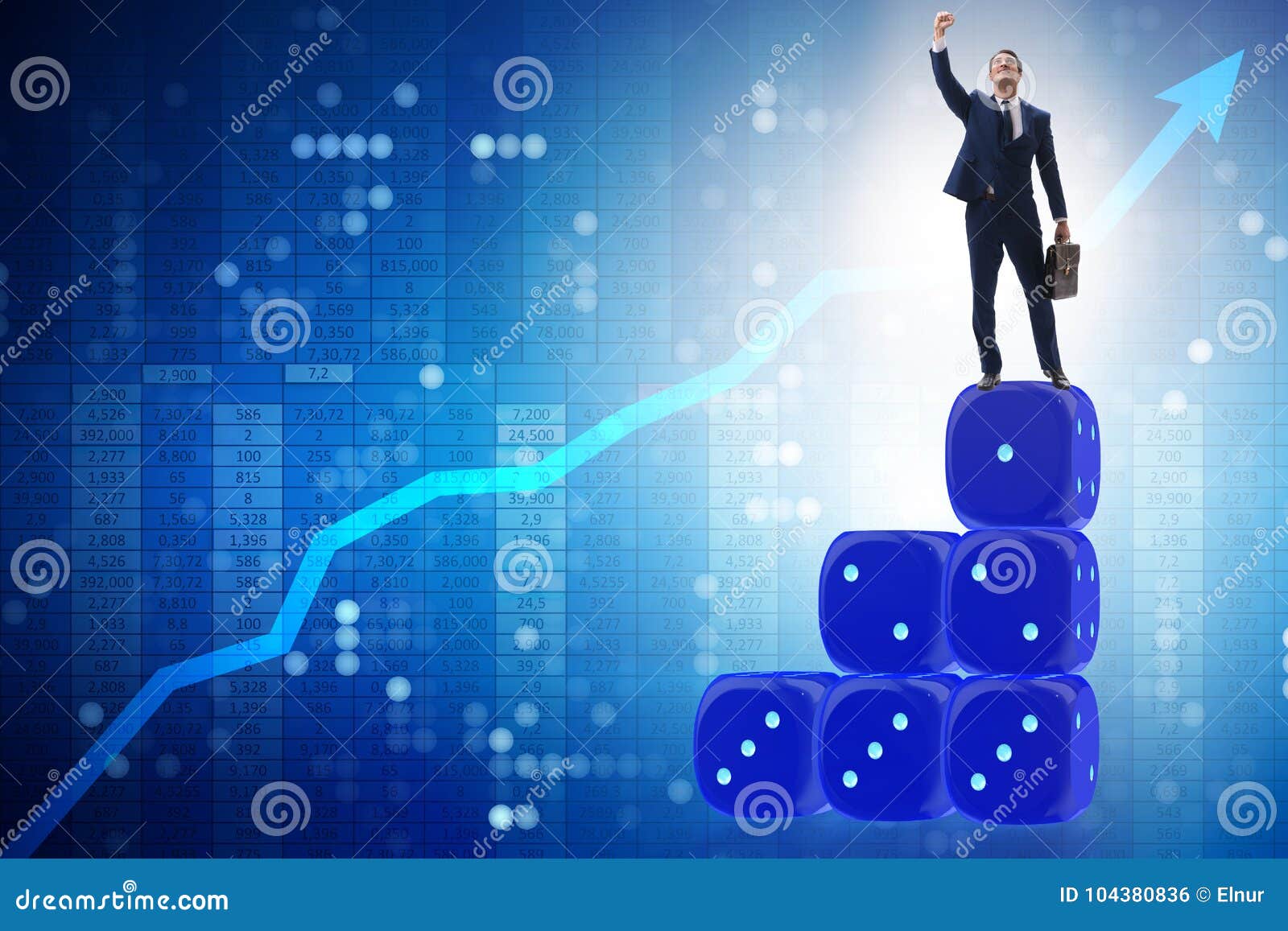 Businessman Balancing on Top of Dice Stack in Uncertainty Concep Stock ...
