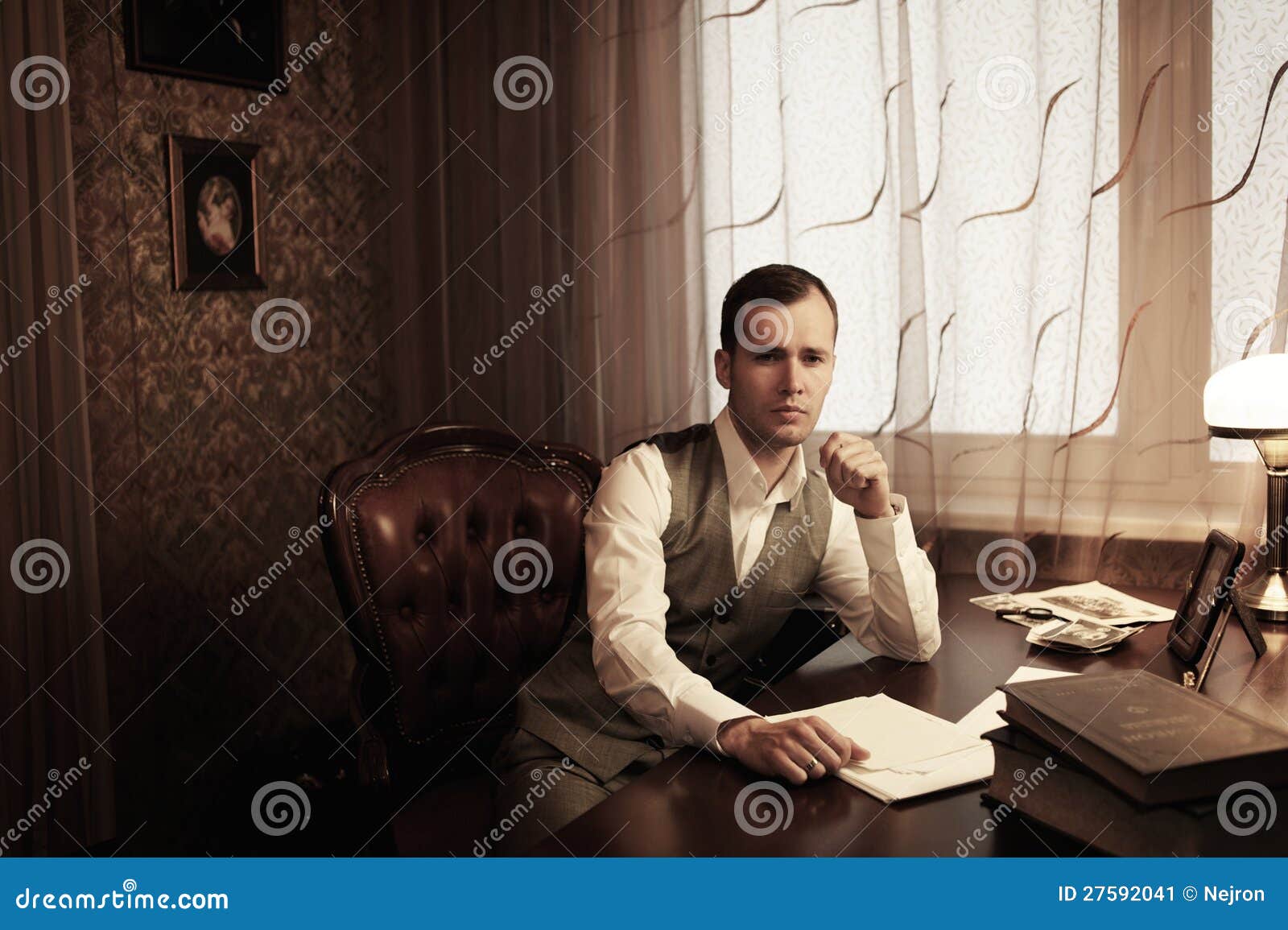 Businessman behind table stock image. Image of elegant - 27592041