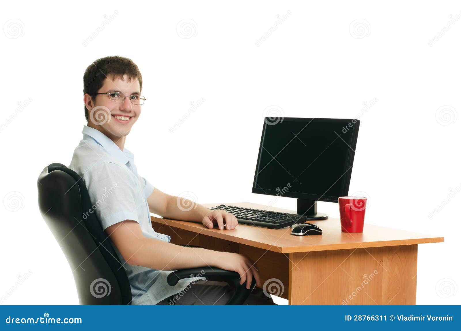 Businessman Behind a Table with the Computer Stock Image - Image of ...