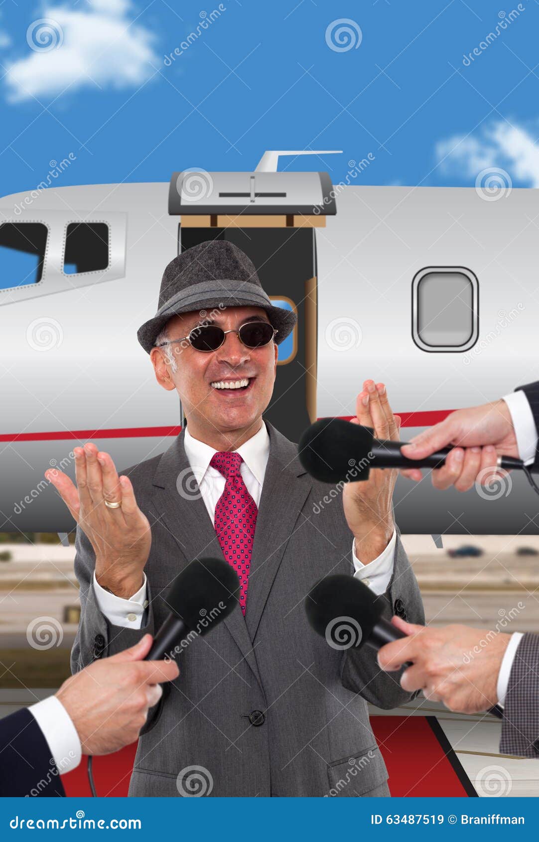 Businessman Being Interviewed in Front of Private Jet Stock Image ...