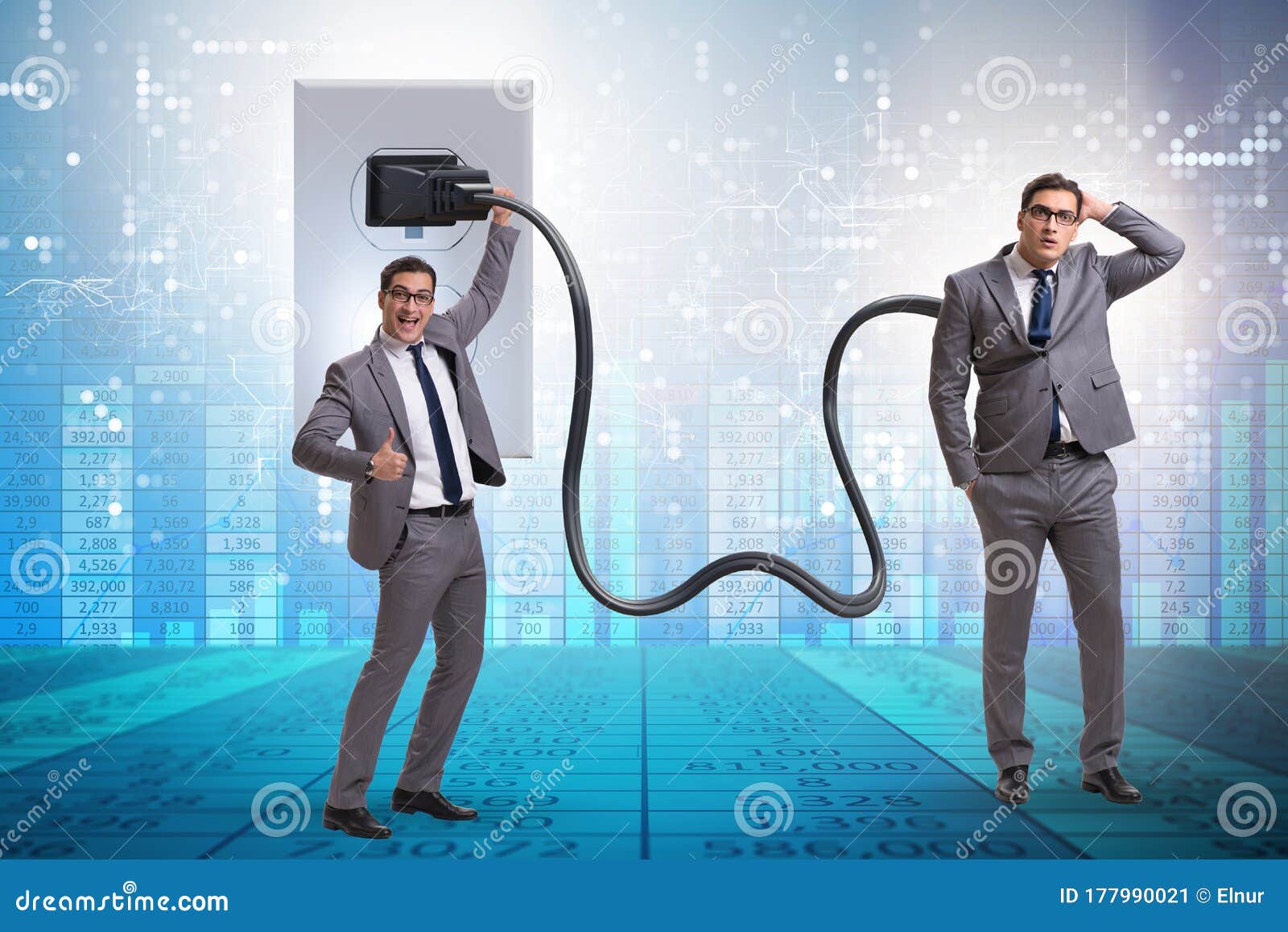 Businessman Being Powered by Electricity and Plug Stock Image - Image ...