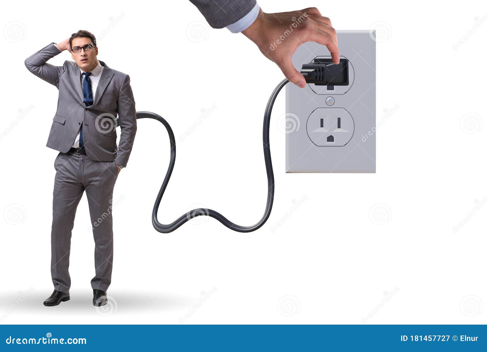 Businessman Being Powered by Electricity and Plug Stock Image - Image ...