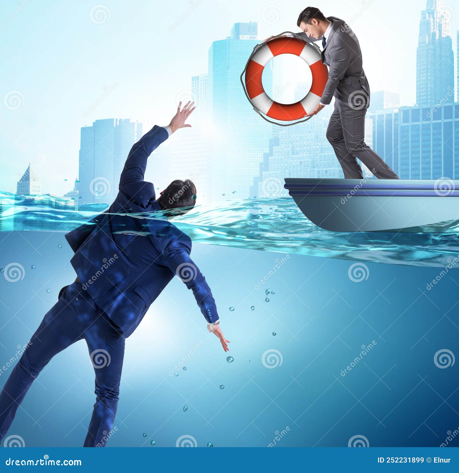 Businessman Being Saved from Drowning Stock Image - Image of finance ...