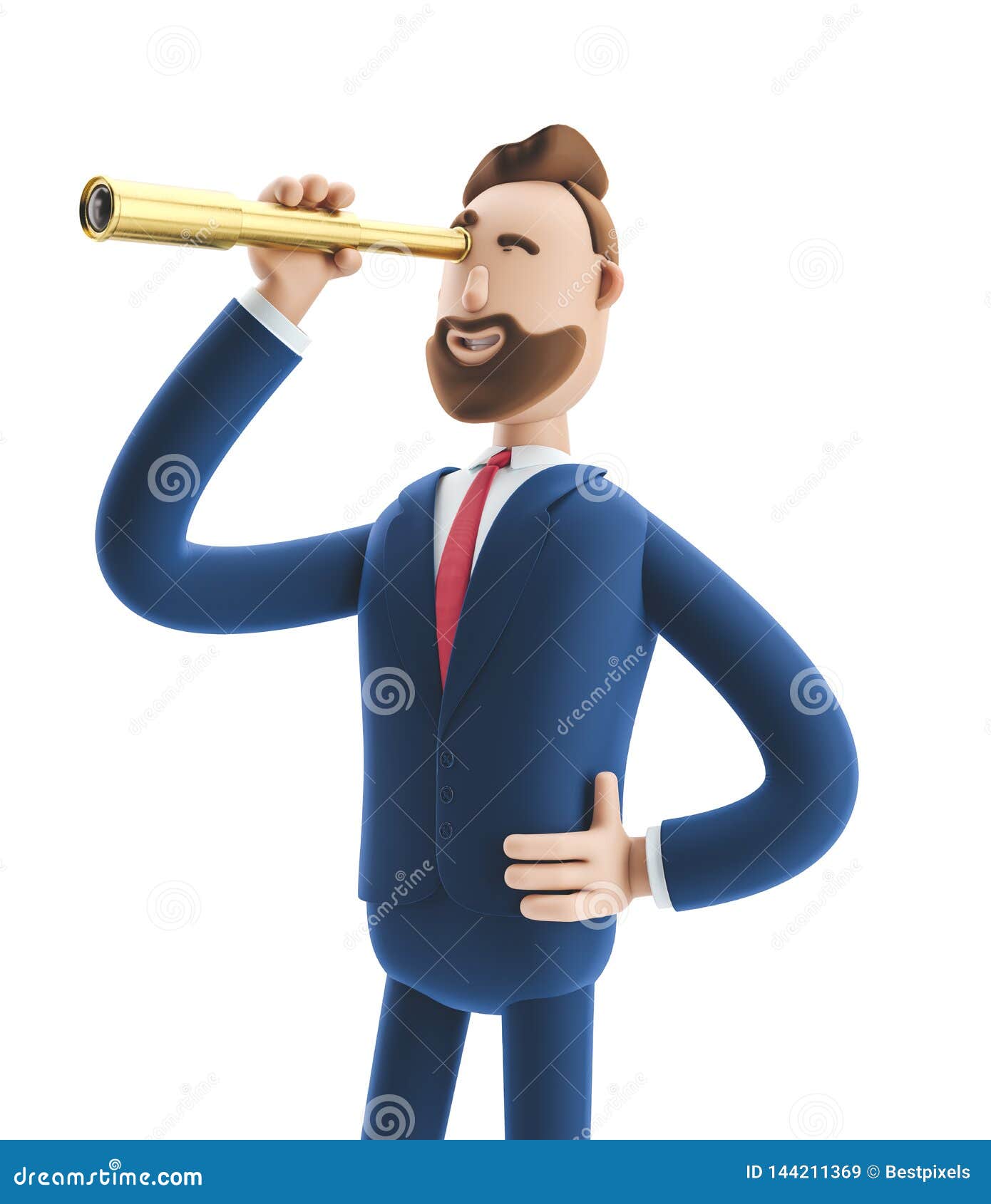 3d Illustration. Businessman Billy Looking in Future with Spyglass ... 3d Illustration. Businessman Billy Looking in Future with Spyglass ...