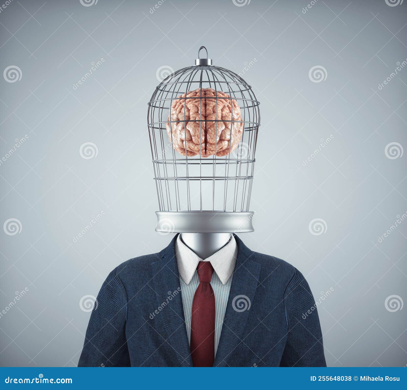 Businessman with a Bird Cage Head with a Brain Inside Stock ...