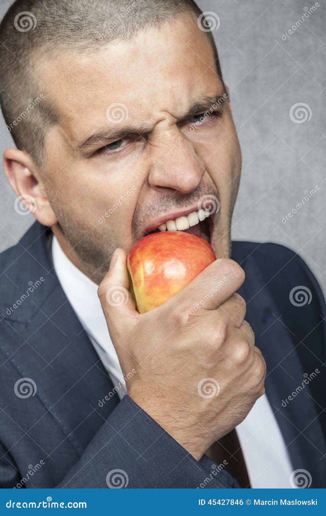 Businessman Biting the Apple Stock Photo - Image of food, industry ...