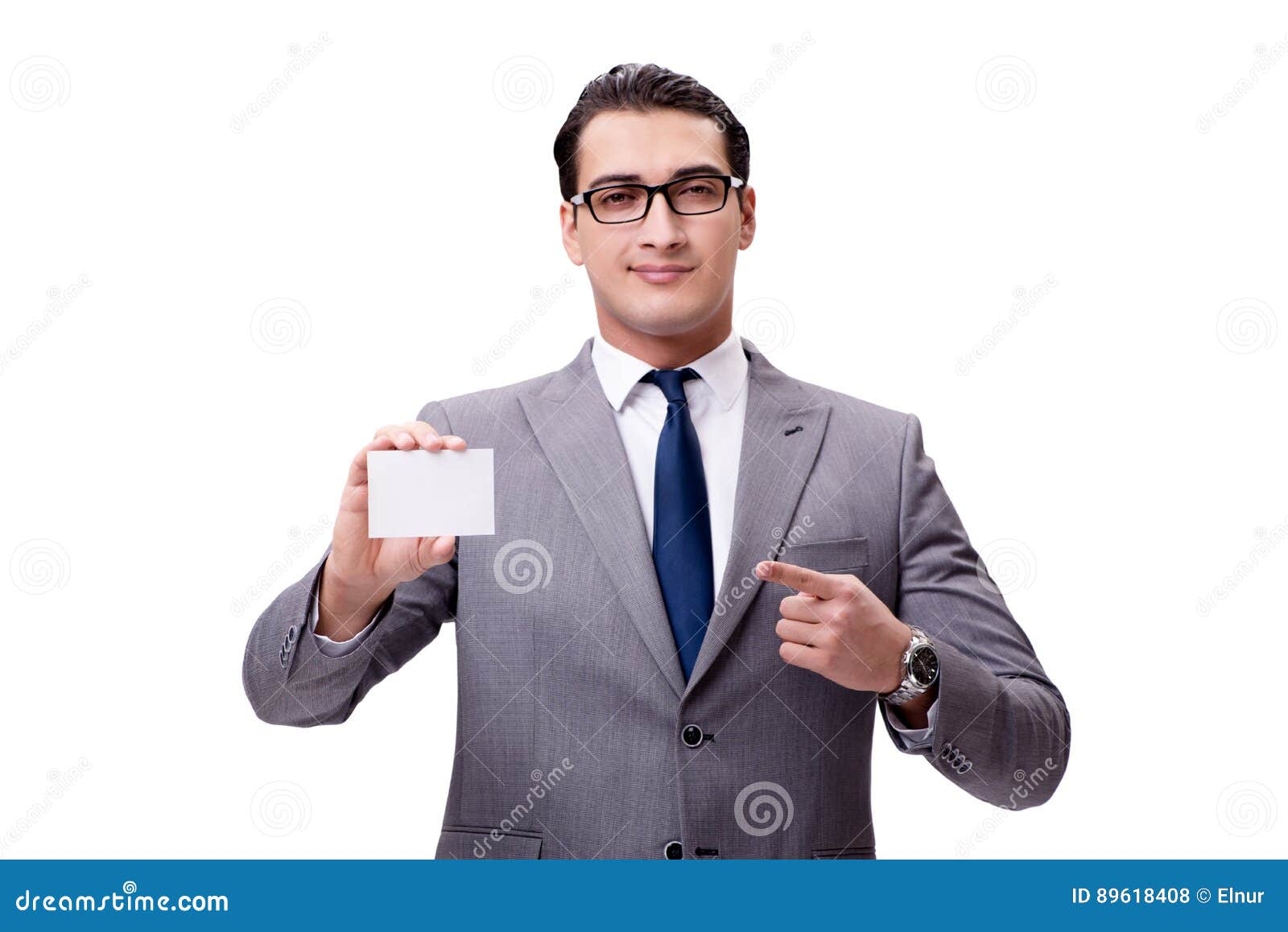The Businessman with Blank Card Isolated on White Background Stock ...