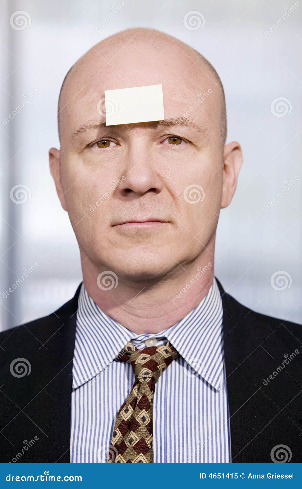 Businessman with a Blank Note on Her Forehead Stock Image - Image of ...