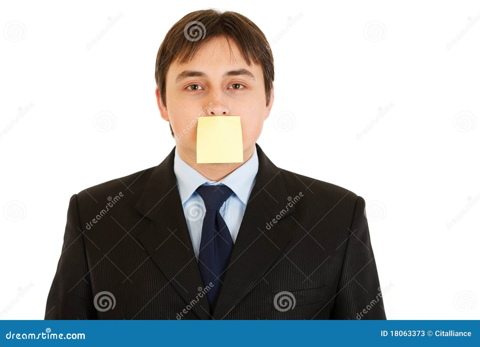 Businessman with Blank Sticky Note on His Forehead Stock Image - Image ...