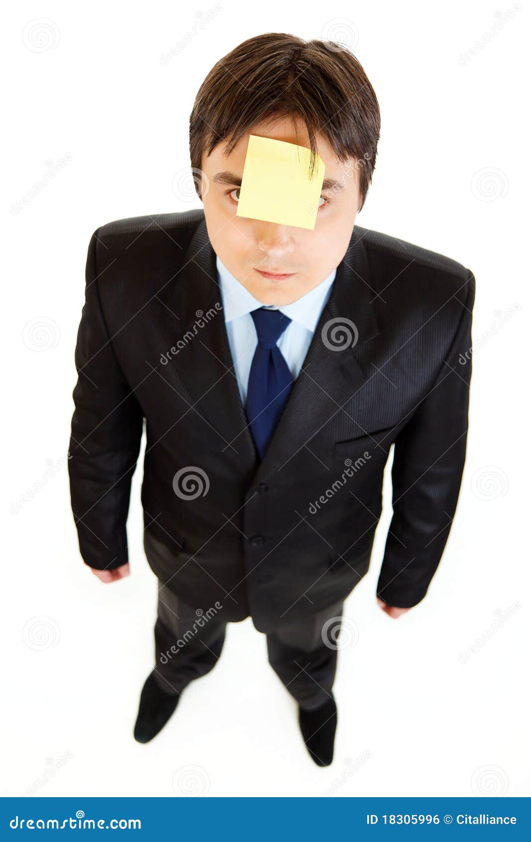 Businessman with Blank Sticky Note on His Forehead Stock Photo - Image ...