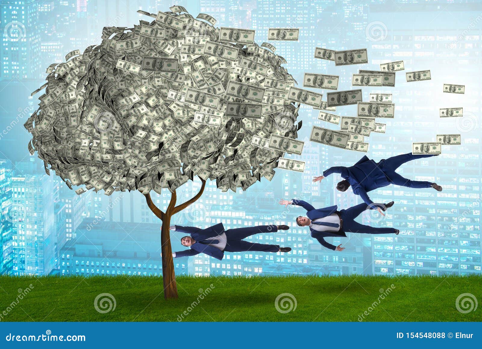 Businessman Blown Away from the Money Tree Stock Photo - Image of blown ...