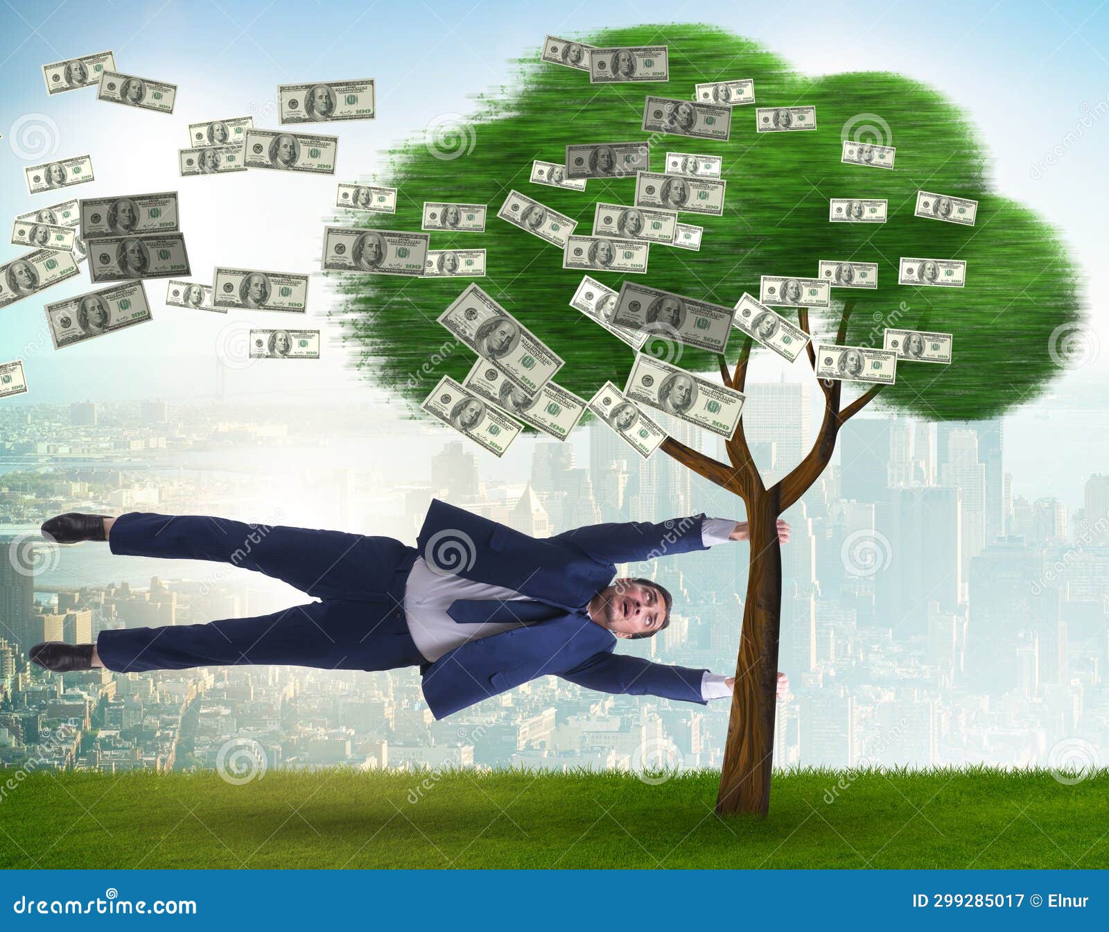 Businessman Blown Away from the Money Tree Stock Image - Image of ...