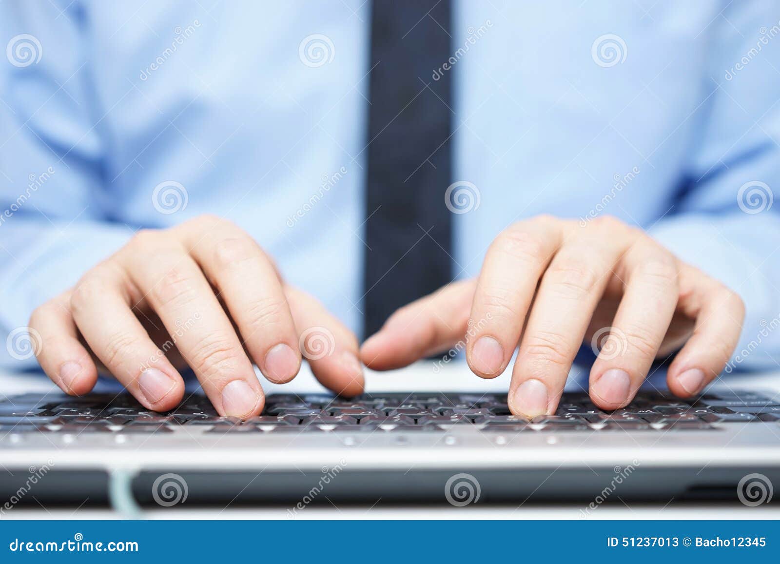 Businessman in Blue Shirt Typing on Computer Keyboard Stock Image ...