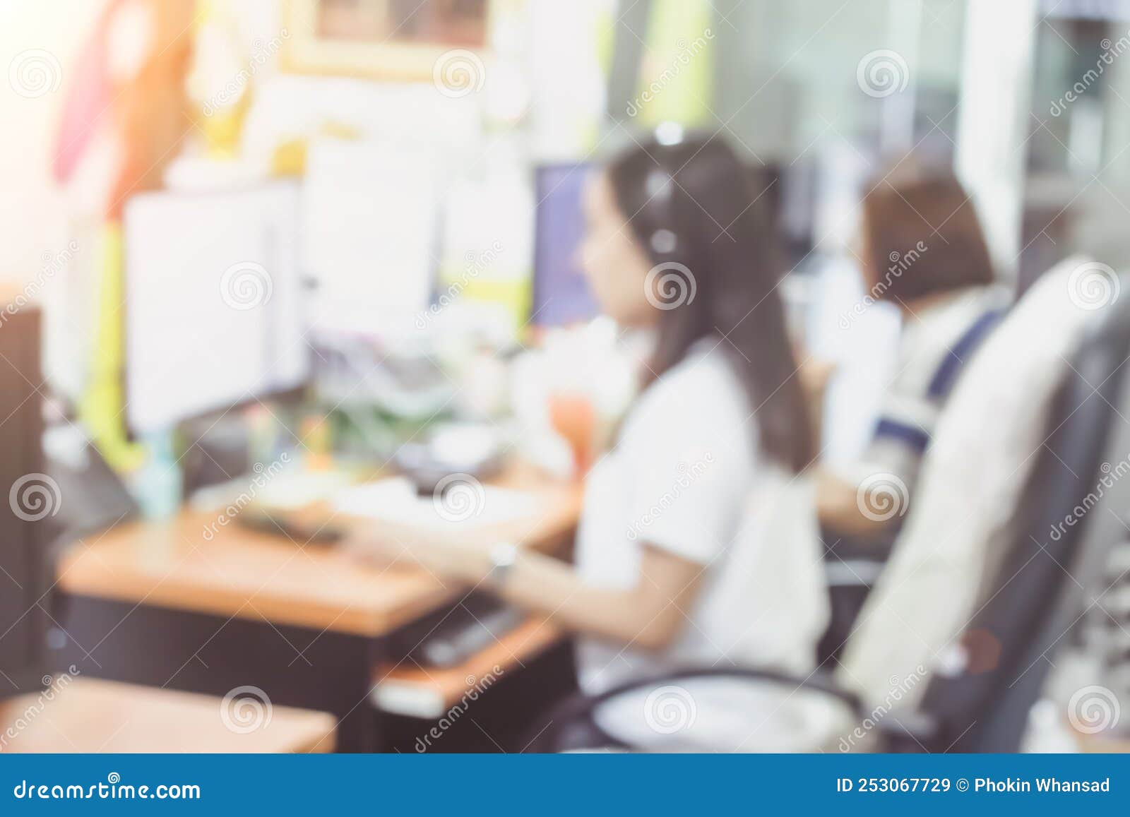 Businessman Blur in the Workplace at Sitting on a Computer Screen Work ...