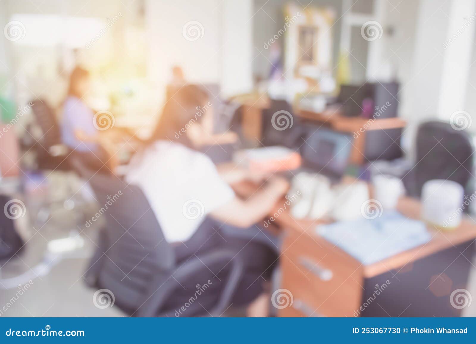 Businessman Blur in the Workplace at Sitting on a Computer Screen Work ...