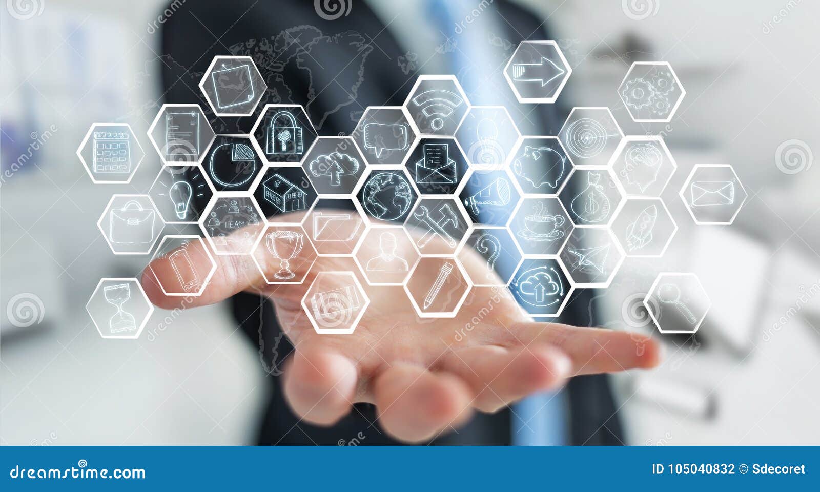 Businessman Holding Multimedia Hand-drawn Interface Stock Illustration ...