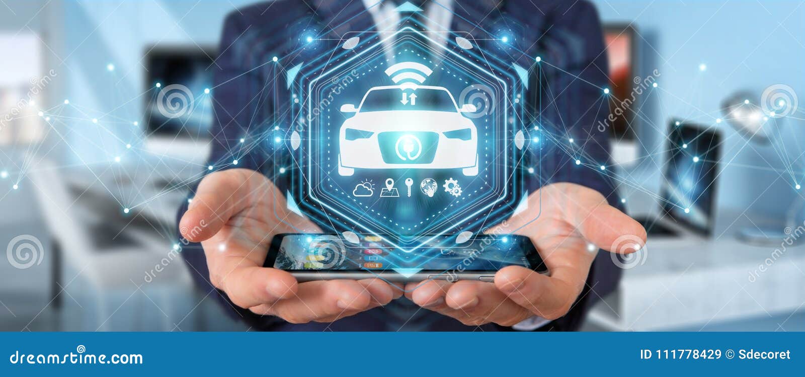 Businessman Using Modern Smart Car Interface 3D Rendering Stock ...
