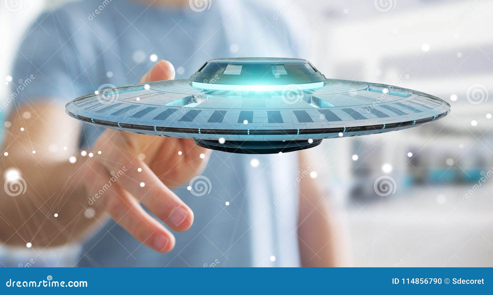 Businessman with Retro UFO Spaceship 3D Rendering Stock Illustration ...