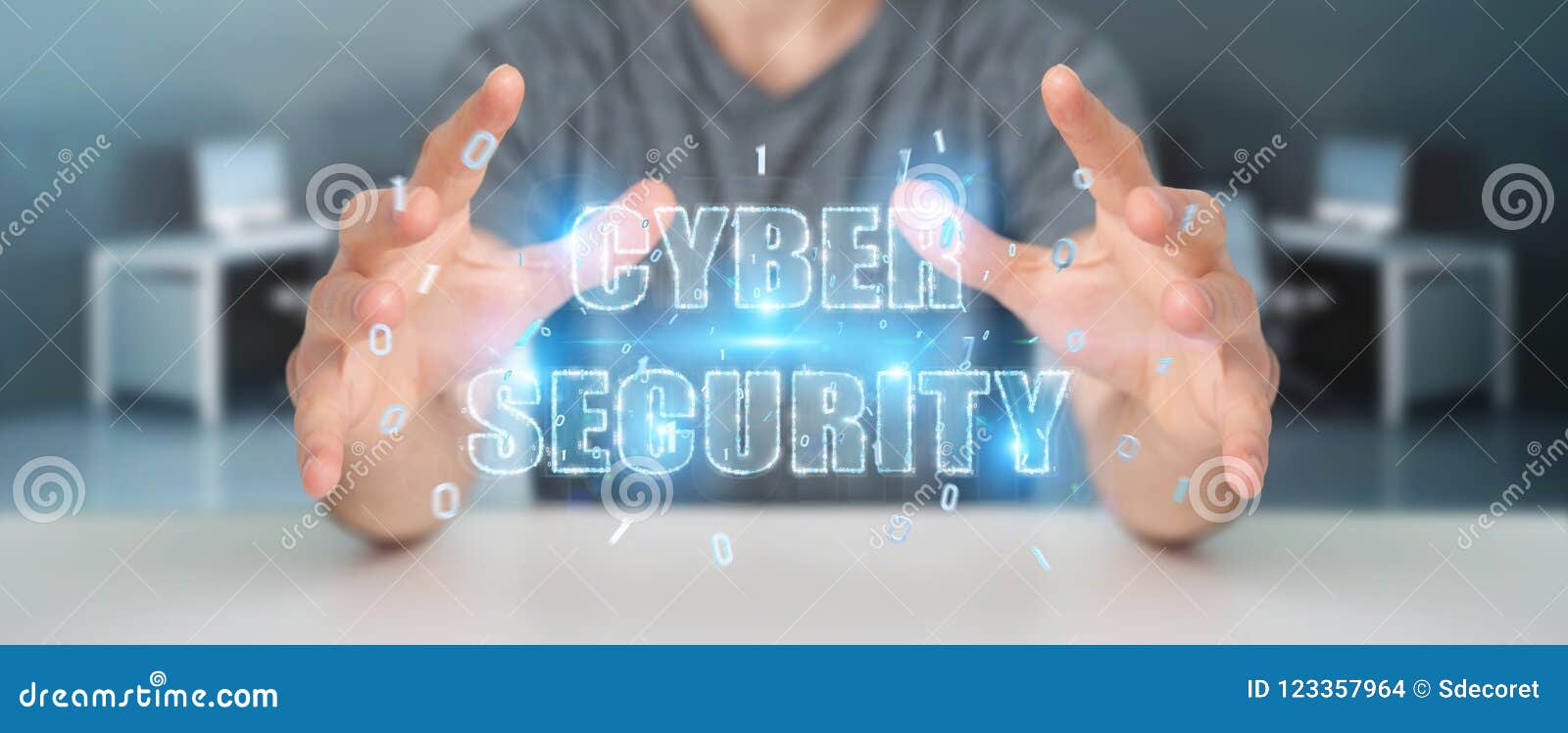 Businessman Using Cyber Security Text Hologram 3D Rendering Stock ...