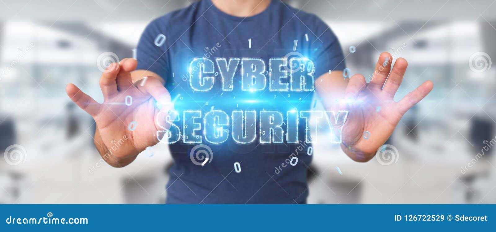 Businessman Using Cyber Security Text Hologram 3D Rendering Stock ...