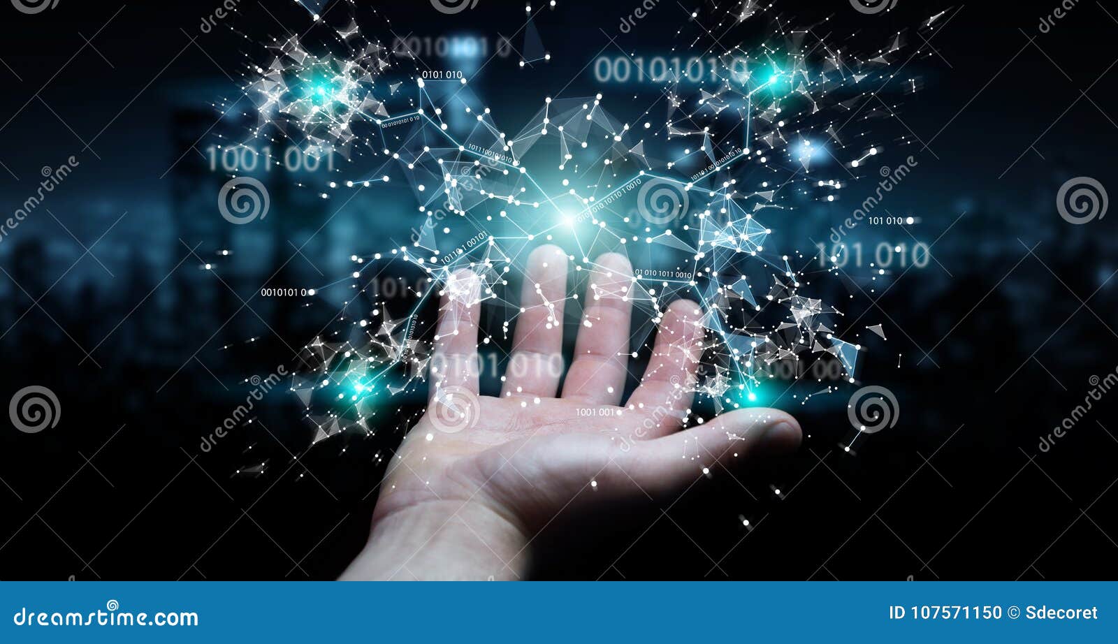 Businessman Using Digital Binary Code Connection Network 3D Rend Stock ...