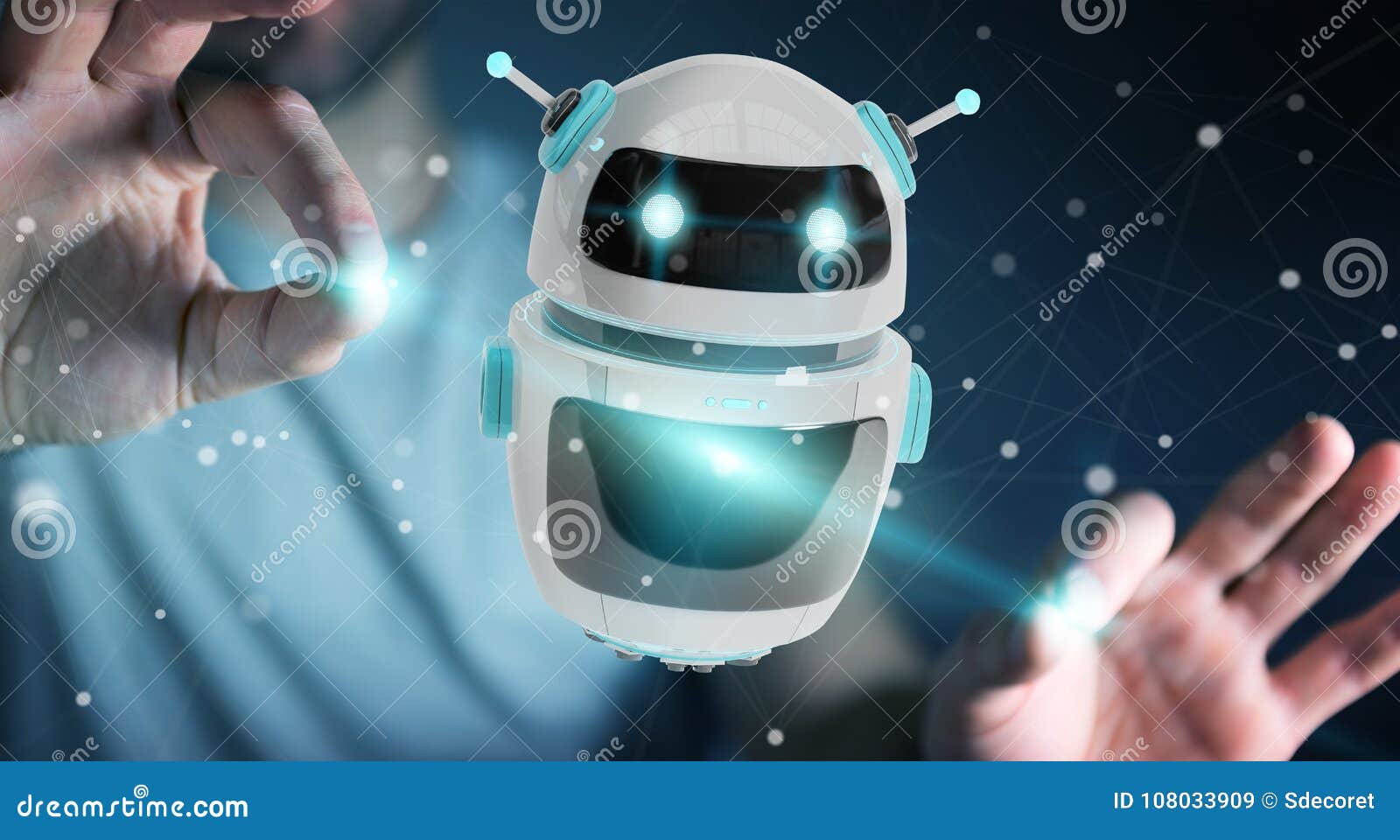 Businessman Using Digital Chatbot Robot Application 3D Rendering Stock ...