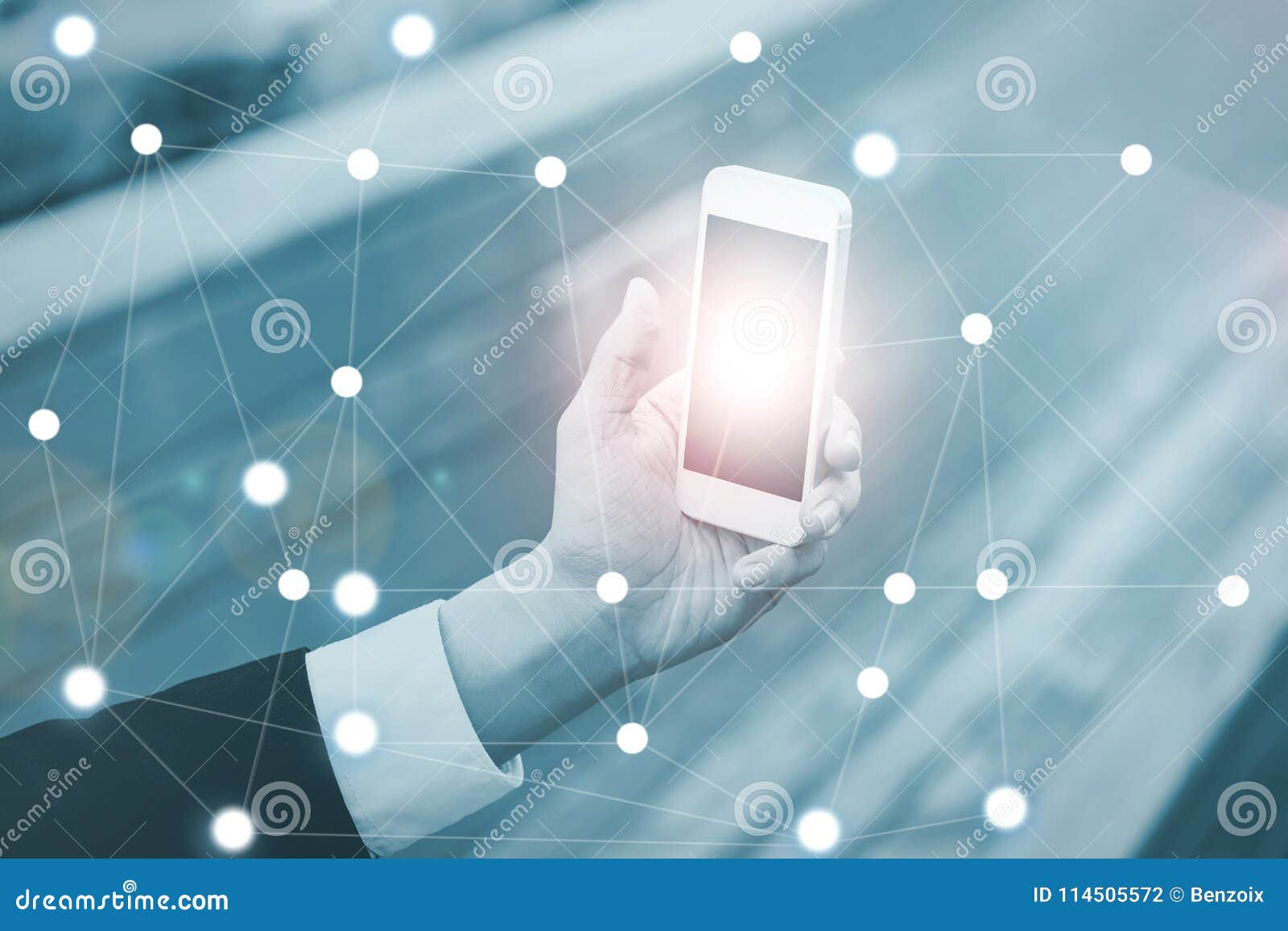 Businessman on Blurred Background Using Digital Data Network Wit Stock ...