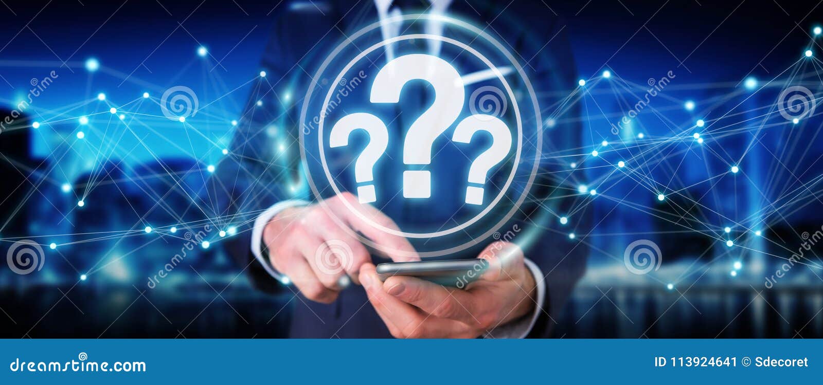 Businessman Using Question Marks Digital Interface 3D Rendering Stock ...