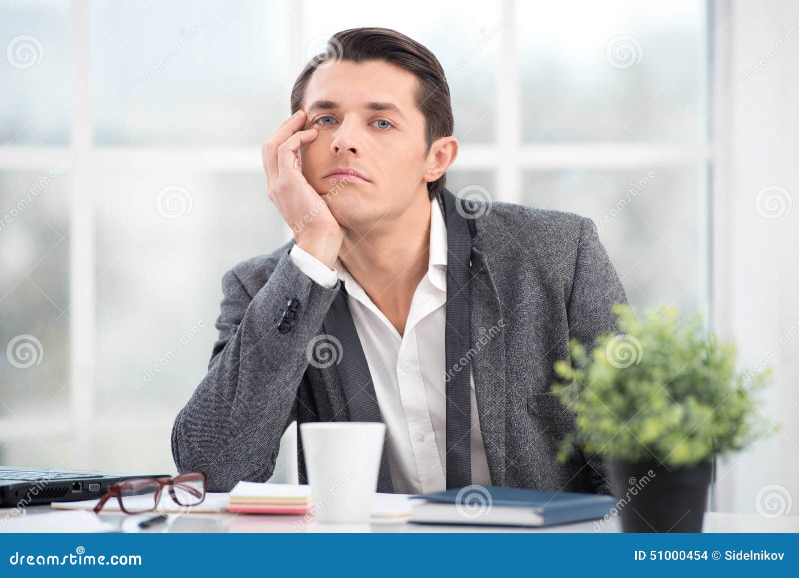 Businessman is Bored while Working in Office Stock Photo - Image of ...