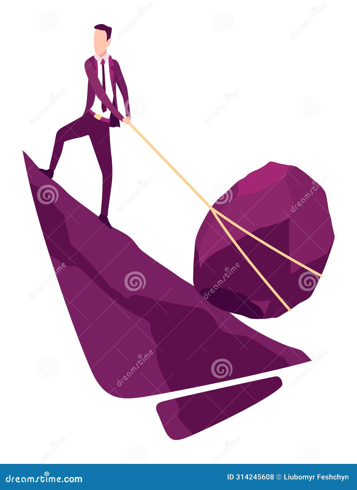 Businessman with Boulder Vector Illustration. Unhappy Person Pulls Rock ...