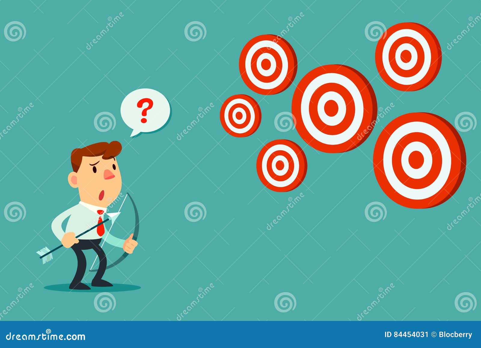 Businessman with Bow and Arrow Look at Multiple Targets Stock Vector ...