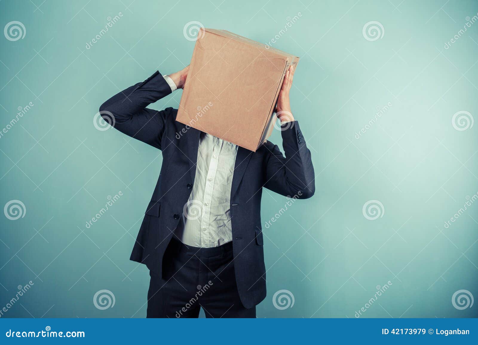 Businessman with Box on Head Has a Headache Stock Image - Image of ...