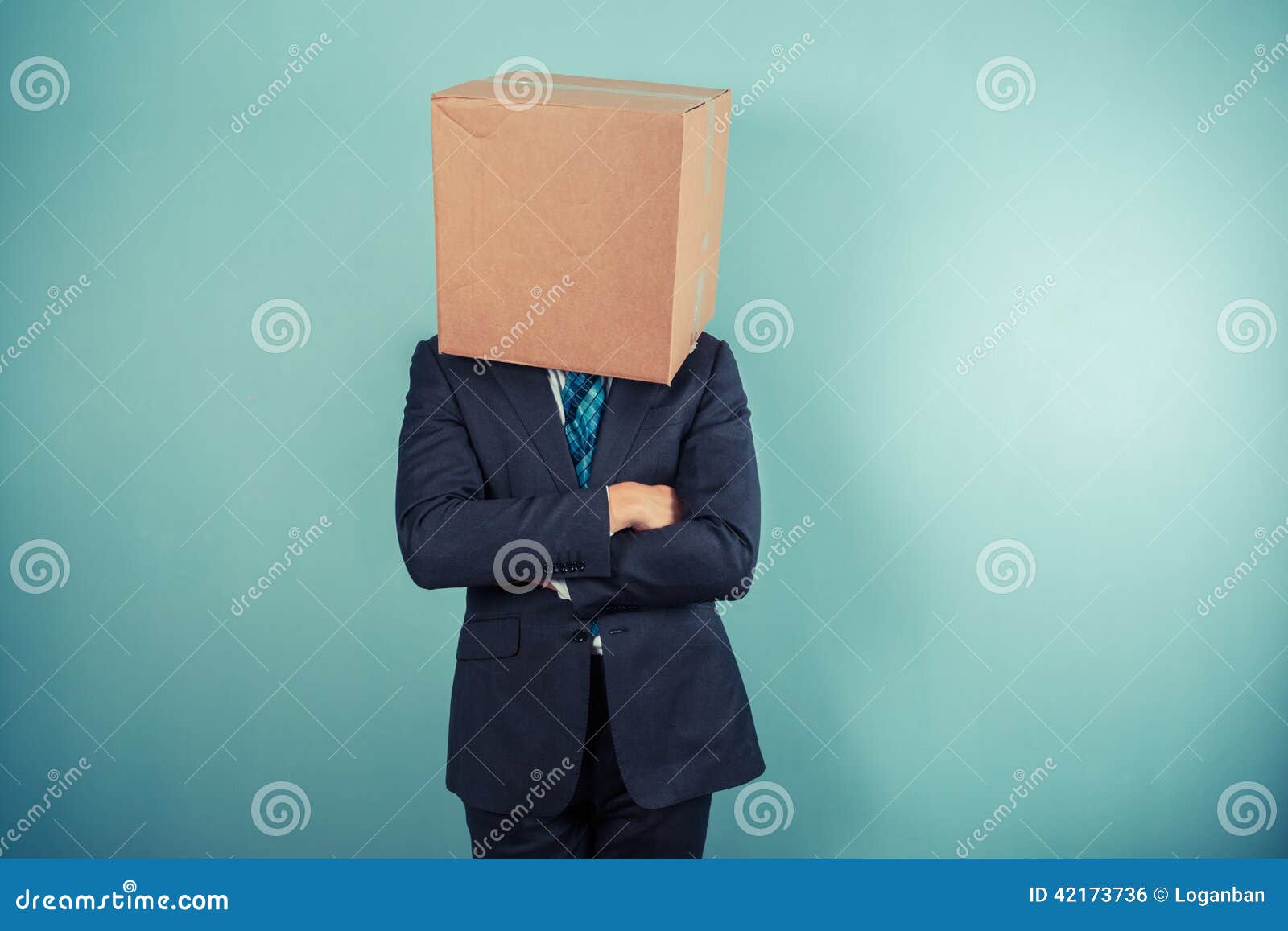 Businessman with a Box on His Head Stock Photo - Image of thoughtful ...