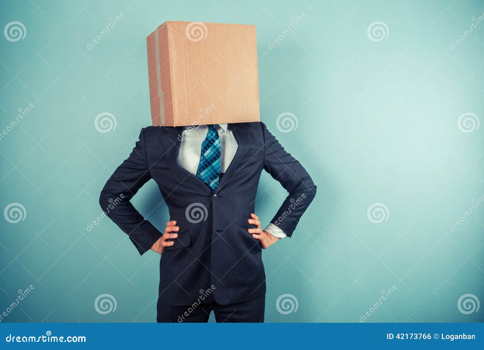 Businessman with a Box on His Head Stock Photo - Image of feeling ...