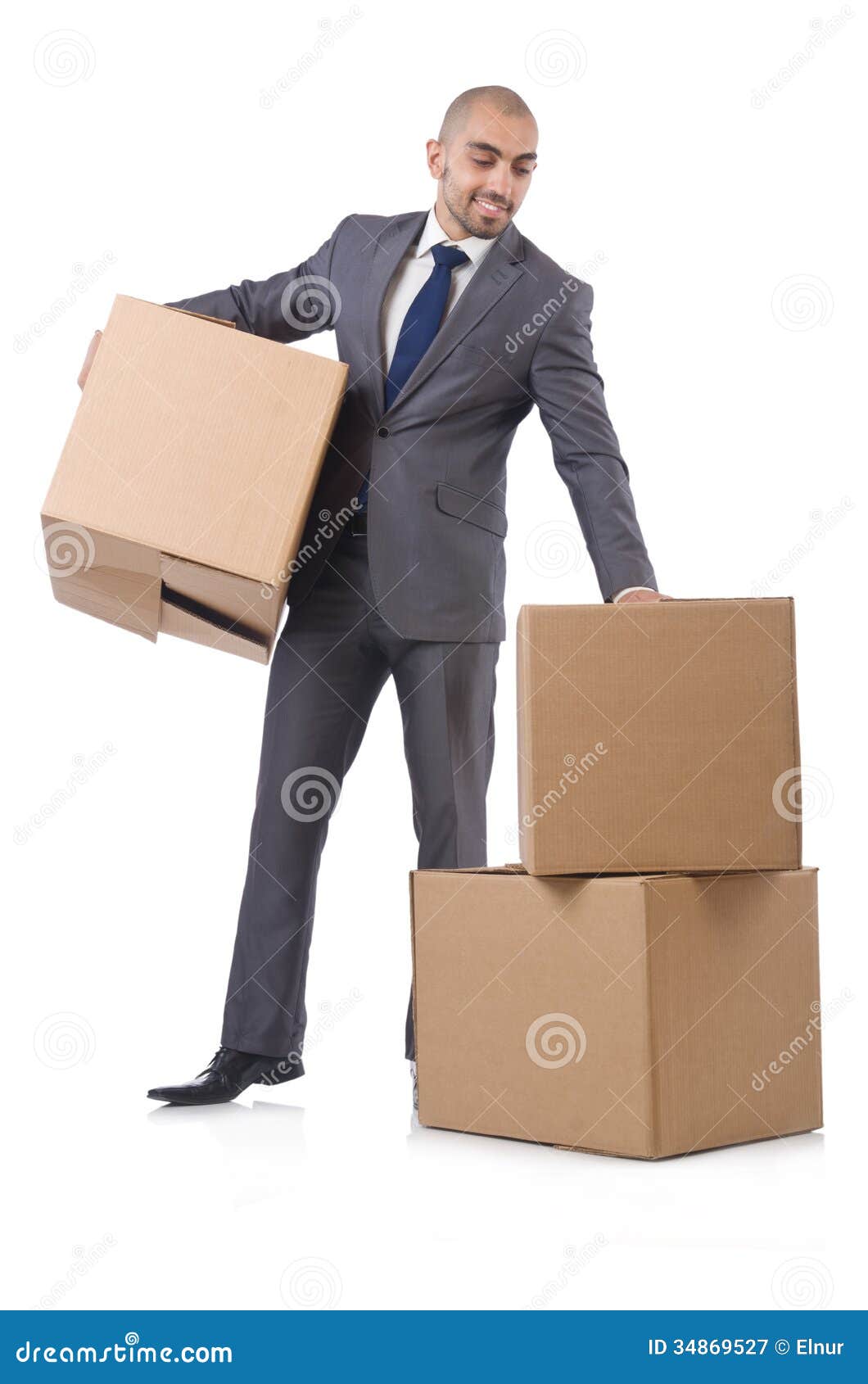 Businessman with box stock image. Image of heavy, courier - 34869527