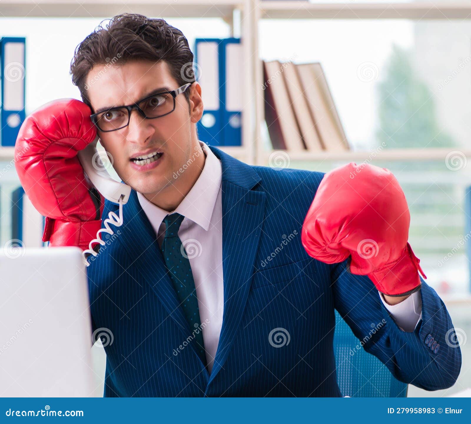 Businessman with Boxing Gloves Angry in Office Stock Image - Image of ...