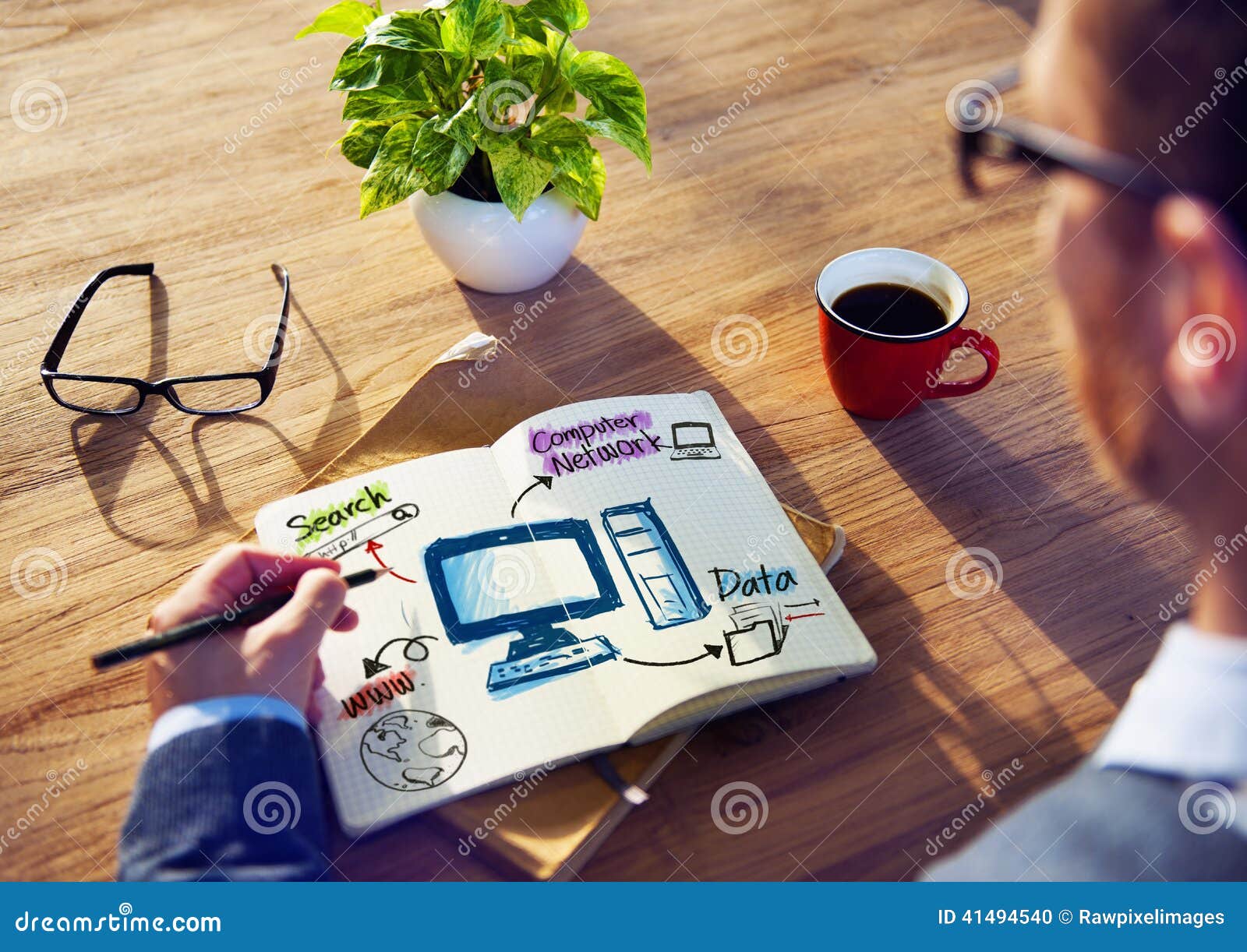 Businessman Brainstorming about Computer Network Stock Photo - Image of ...