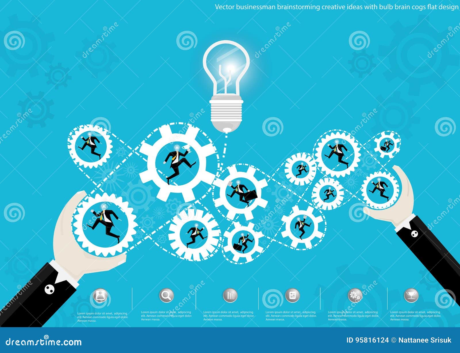 Vector Businessman Brainstorming Creative Ideas with Bulb Brain Cogs ...