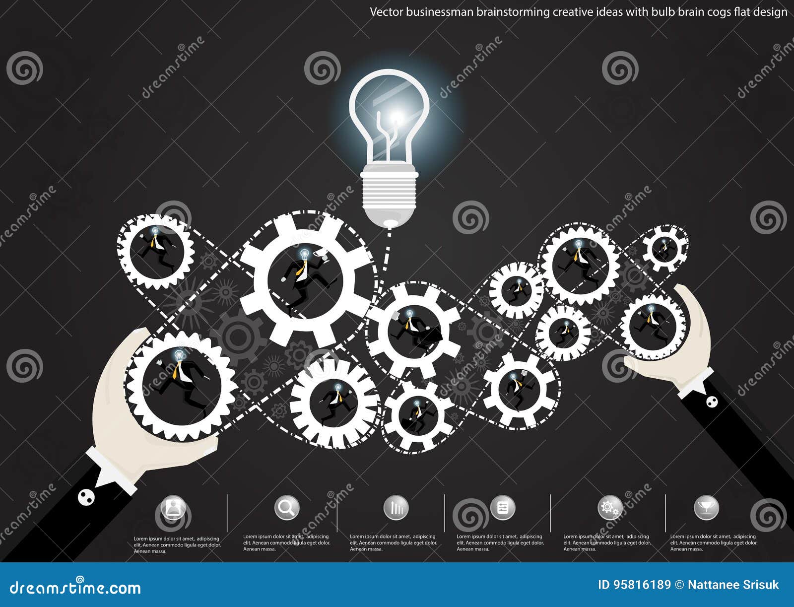 Vector Businessman Brainstorming Creative Ideas with Bulb Brain Cogs ...