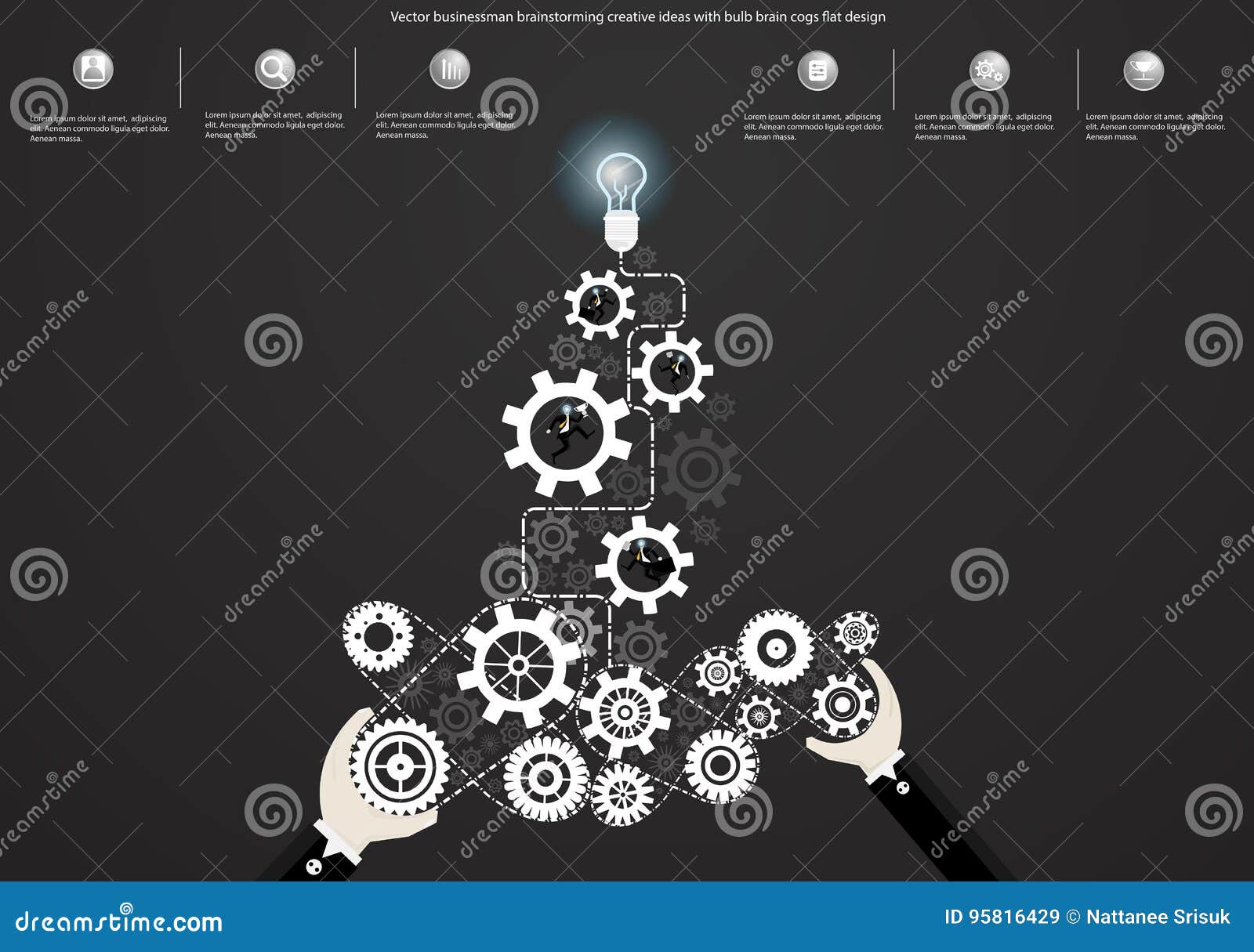 Vector Businessman Brainstorming Creative Ideas with Bulb Brain Cogs ...