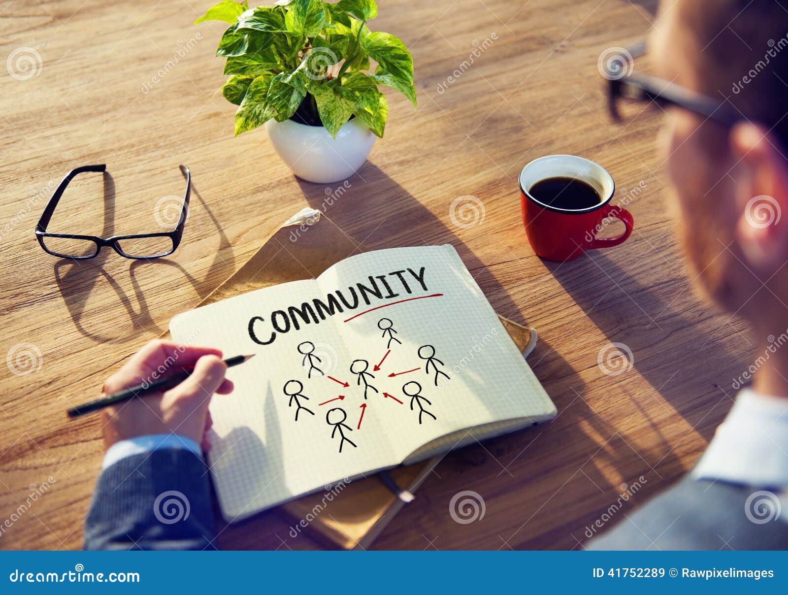 Businessman Brainstorming and Drawing about Community Stock Image ...