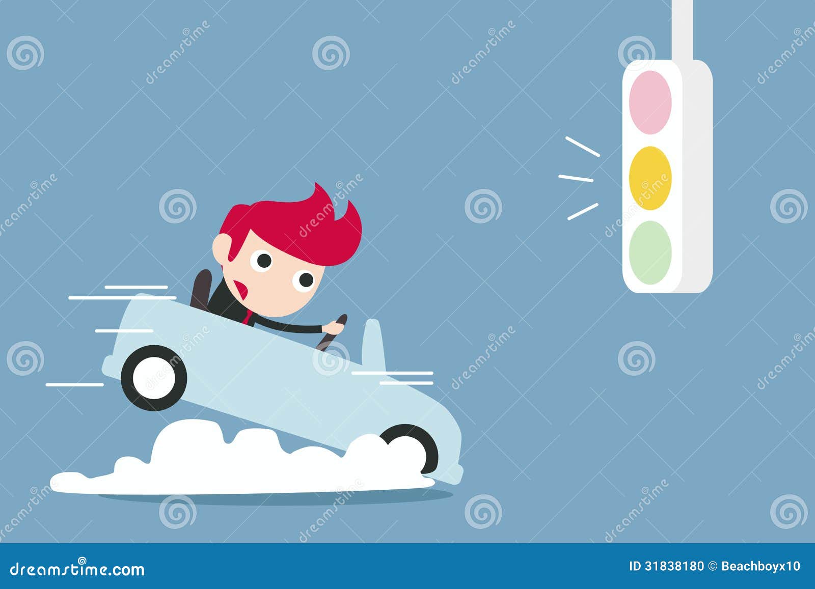 Businessman Breaking Car with Yellow Traffic Light Stock Illustration ...