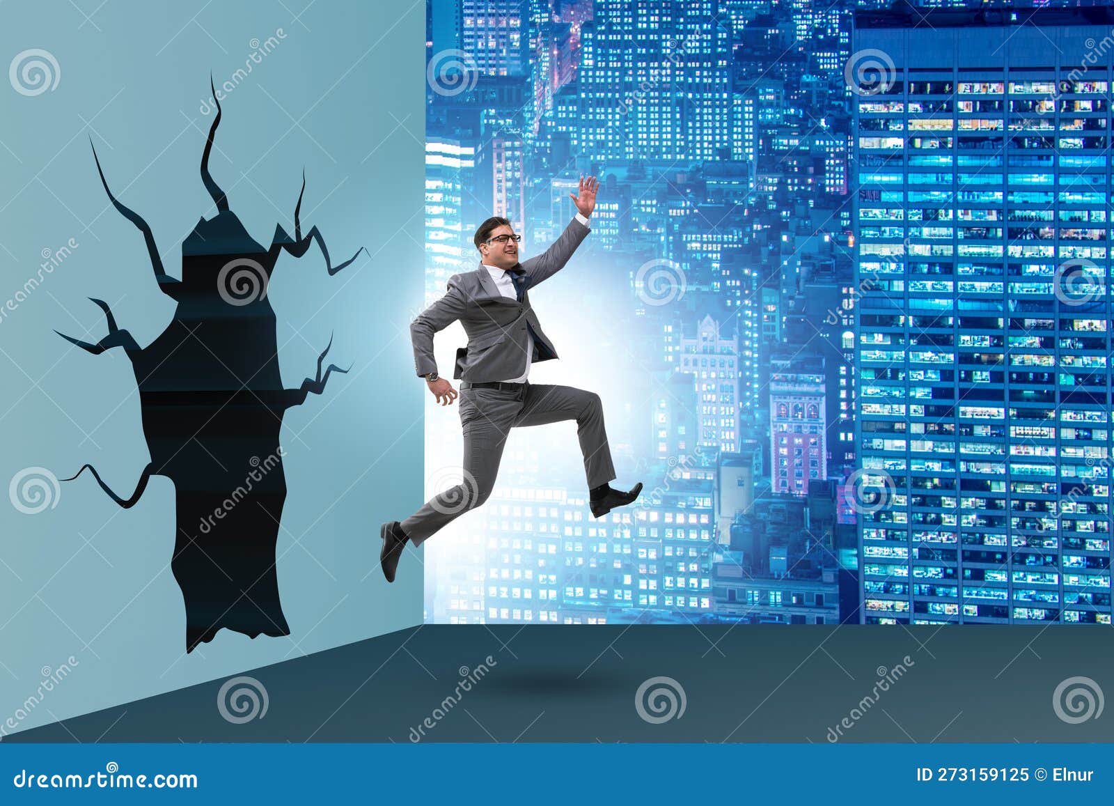 Businessman Breaking through the Wall Stock Image - Image of overcome ...